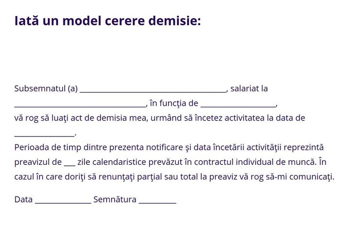 Cum trebuie să arate, de fapt, o cerere de demisie. Model PDF - WOWbiz.ro