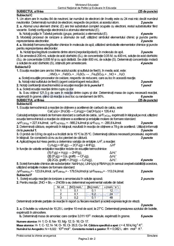 Simulare BAC 2024: Subiectele la Anatomie, Biologie, Chimie, Fizică și ...