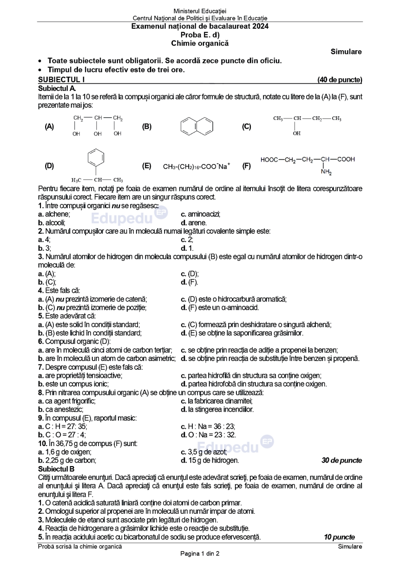 Simulare BAC 2024: Subiectele la Anatomie, Biologie, Chimie, Fizică și ...