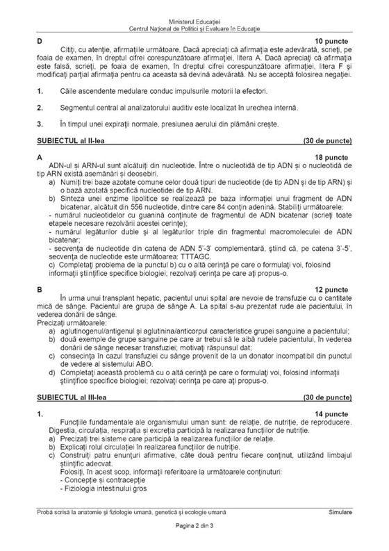 Simulare BAC 2024: Subiectele la Anatomie, Biologie, Chimie, Fizică și ...