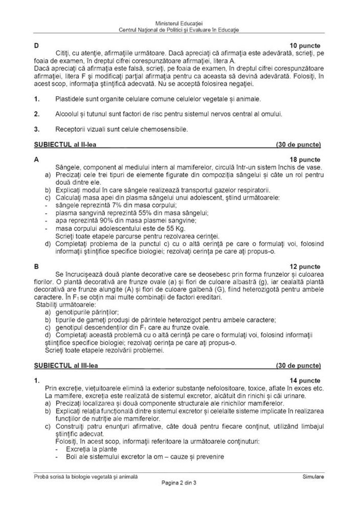 Simulare BAC 2024: Subiectele la Anatomie, Biologie, Chimie, Fizică și ...