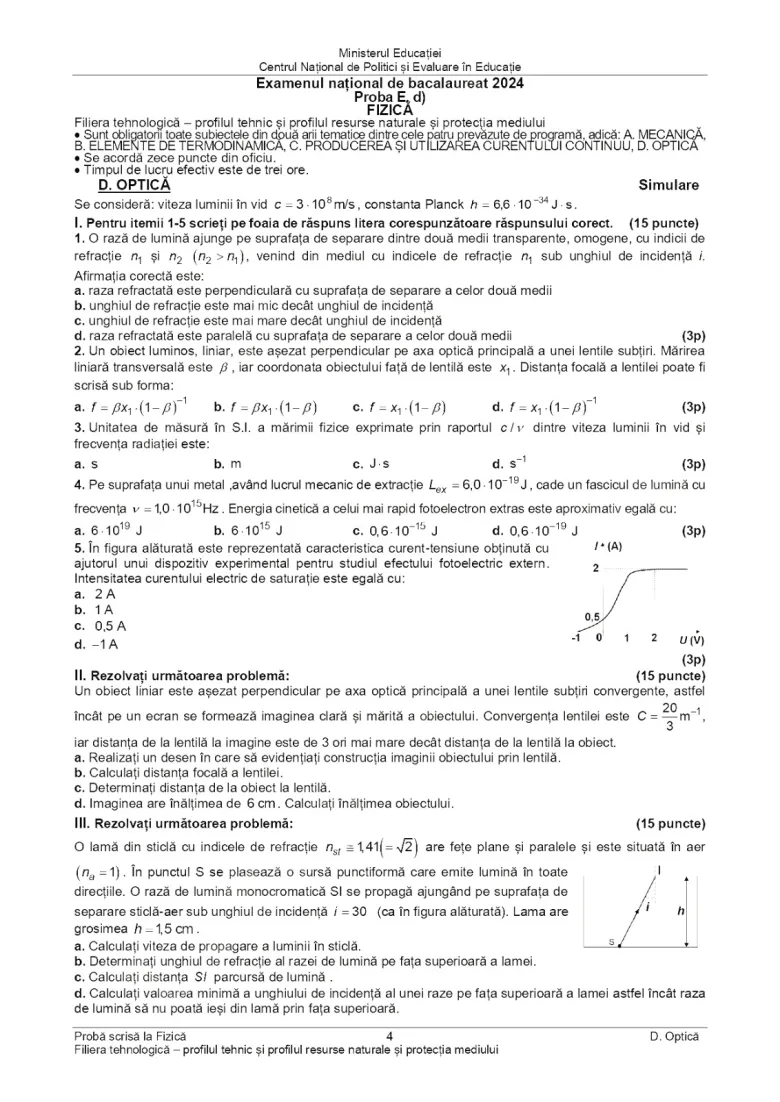 Simulare BAC 2024: Subiectele la Anatomie, Biologie, Chimie, Fizică și ...