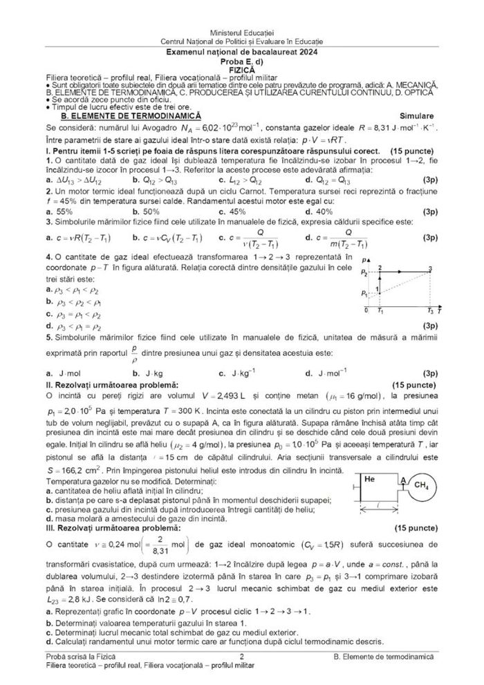 Simulare BAC 2024: Subiectele la Anatomie, Biologie, Chimie, Fizică și ...