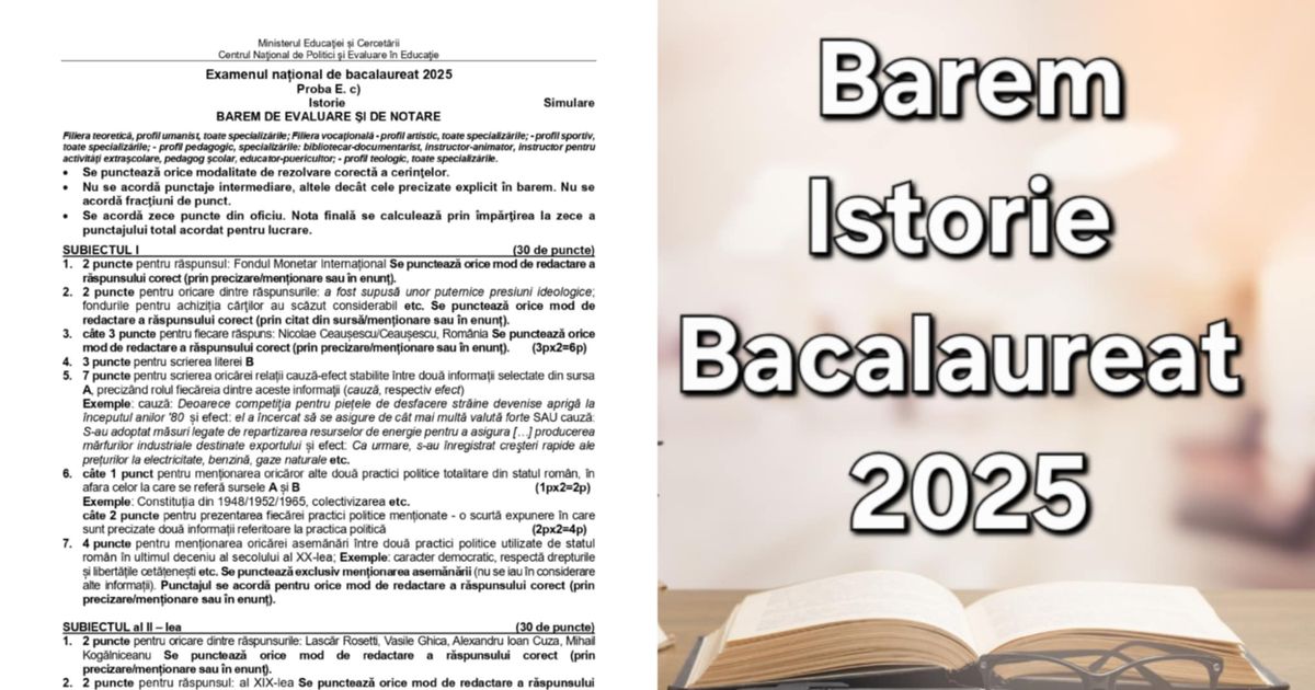 BAREM Istorie BAC 2025. Subiectele și grila de corectare au apărut pe EDU.RO! UPDATE - WOWBiz