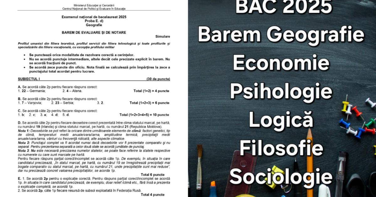 Bacalaureat 2025: BAREM Geografie, Economie, Logică, Psihologie ...