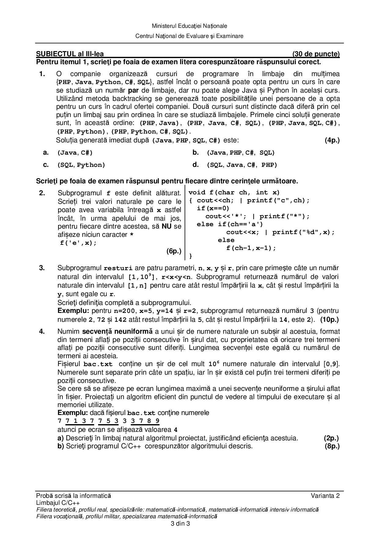Subiecte şi barem Informatică BAC 2018. Care au fost cele mai grele ...