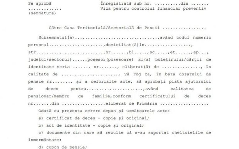 Cât este ajutorul de deces în 2022. Actele necesare şi modelul de ...