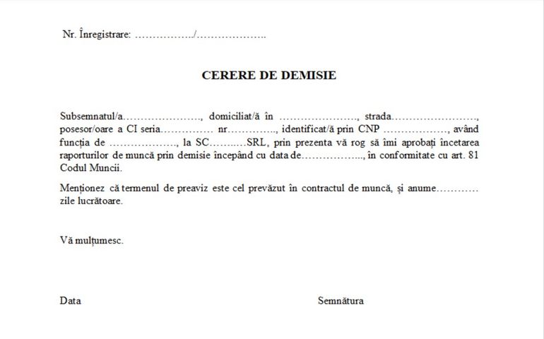 Cerere demisie: model. Principalele prevederi legislative angajații ...