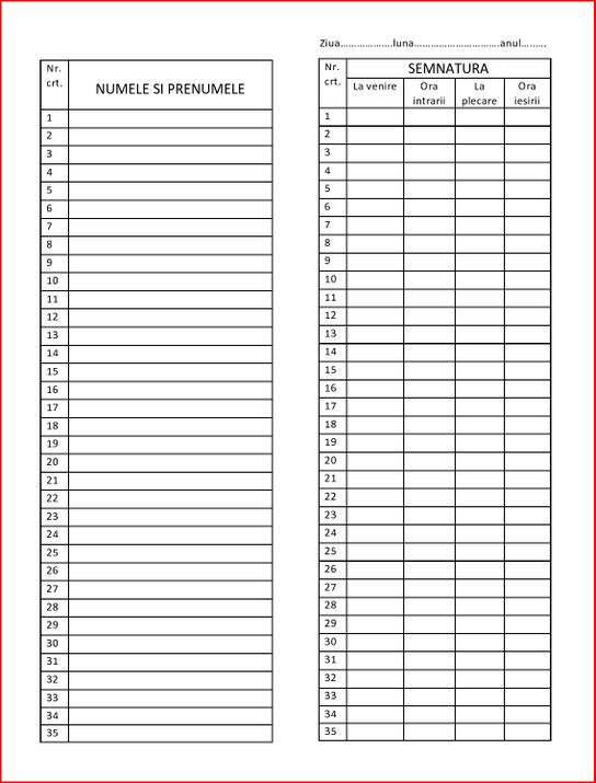 Model de condică de prezență pentru angajați - Stirile Kanal D