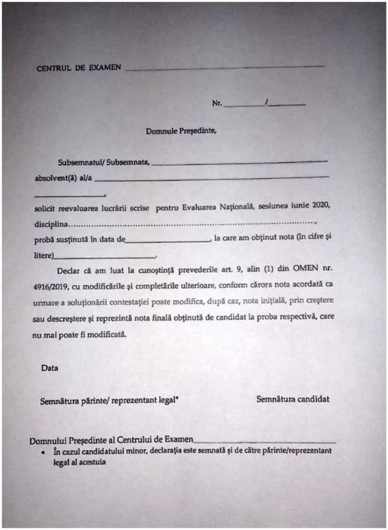 Model cerere contestaţie Evaluare Naţională 2021: Descarcă cererea ...