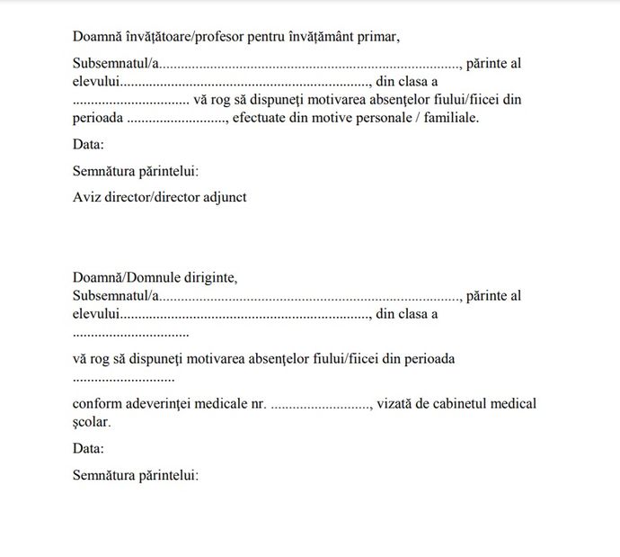 Model de cerere pentru motivarea absenţelor elevilor pentru liceu şi ...