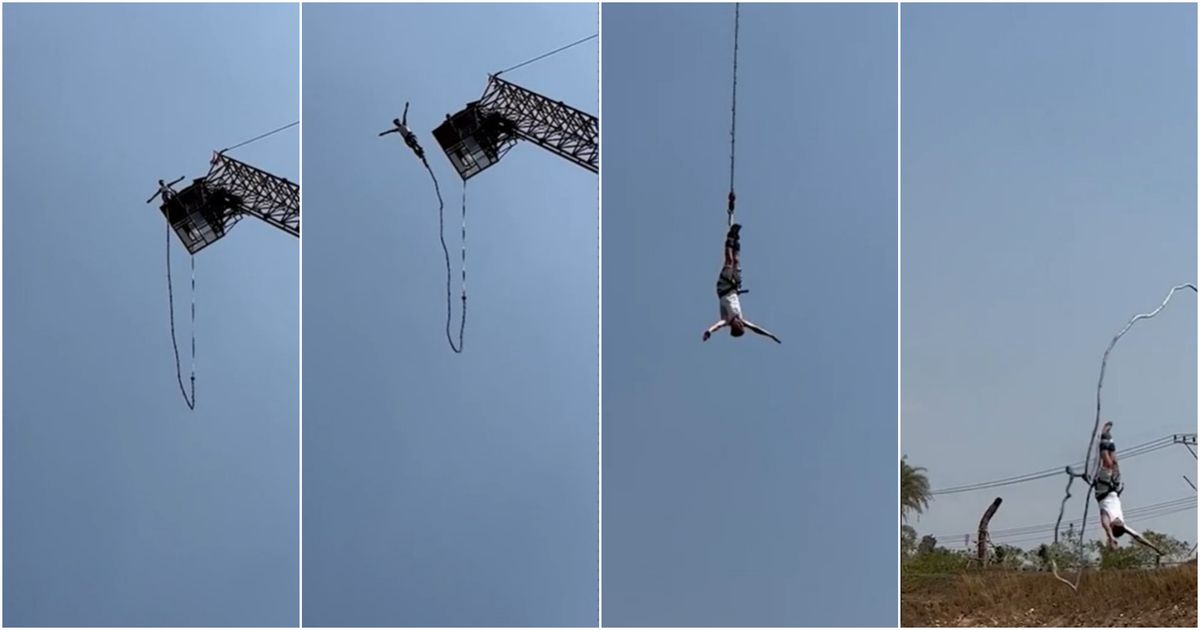 Un turist a căzut în lac după ce i s-a rupt coarda de bungee în timpul ...