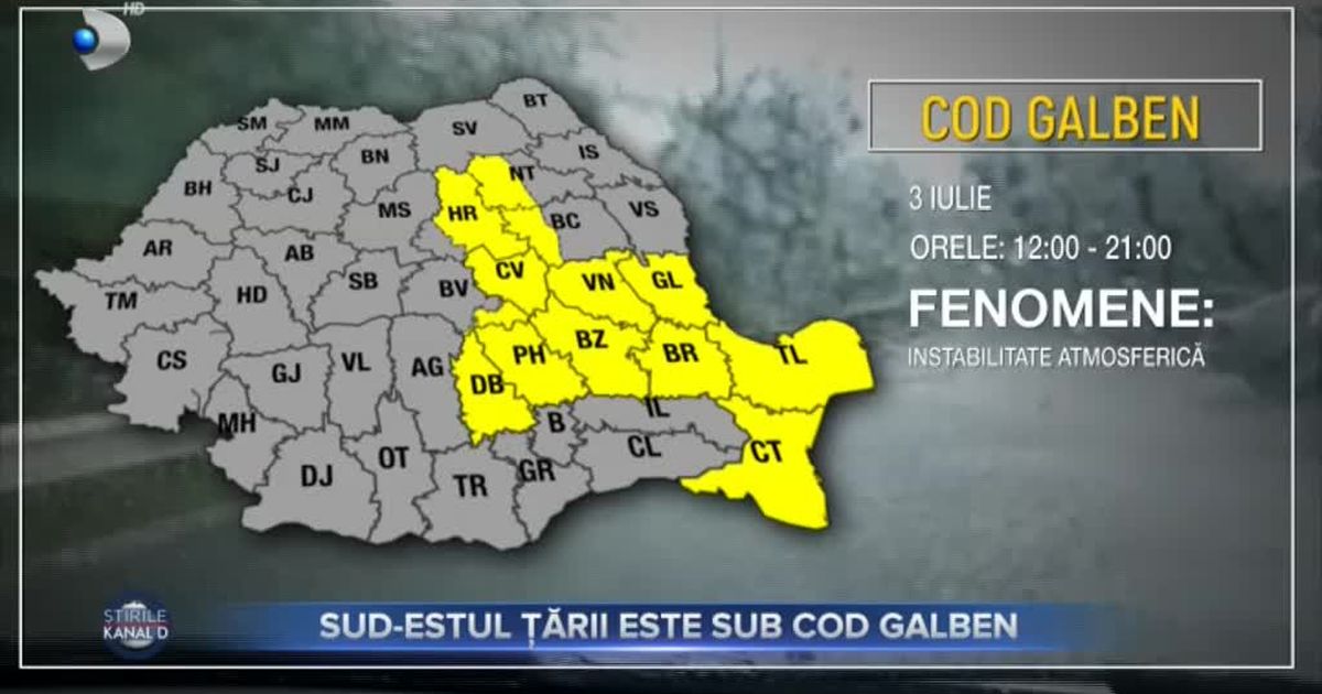 Sud-estul țării este sub cod galben - Stirile Kanal D