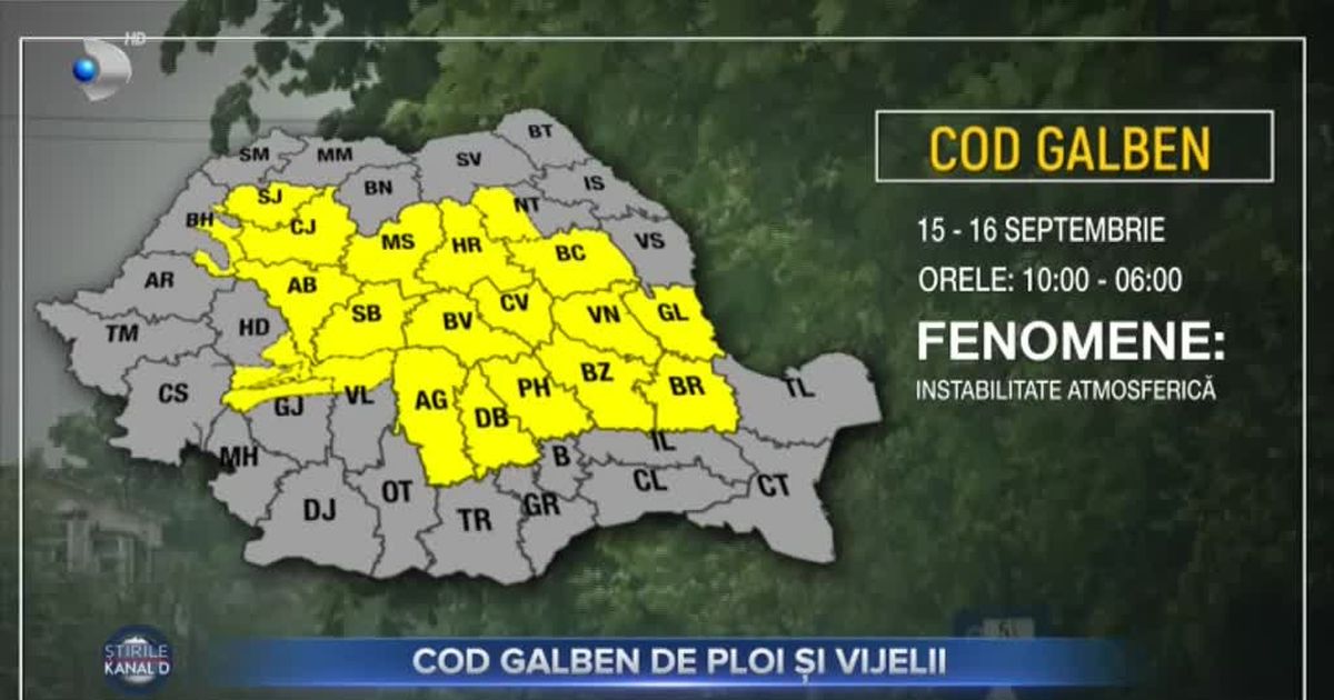 VIDEO - Cod galben de vreme rea în România! Se anunță ploi, vijelii și intensificări ale ...