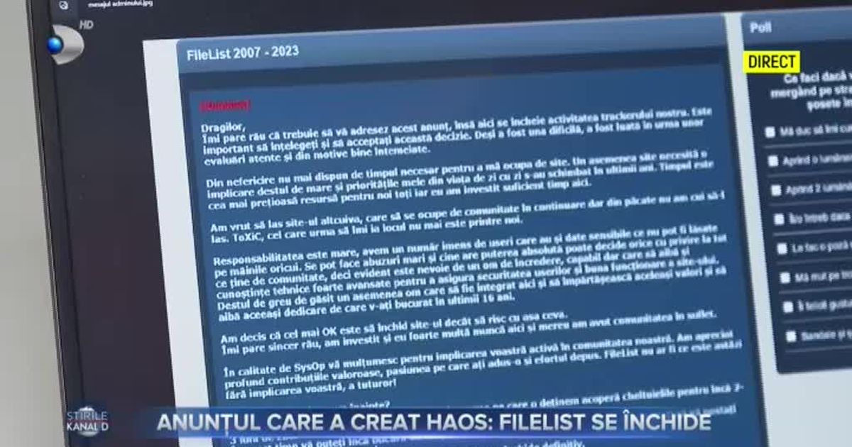VIDEO - Anunțul care a creat haos: Platforma Filelist se va închide ...