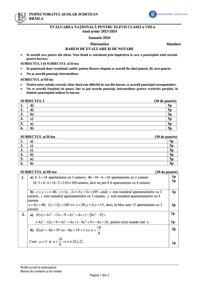 Cum vor arată subiectele la Matematică pentru simulare Evaluare ...
