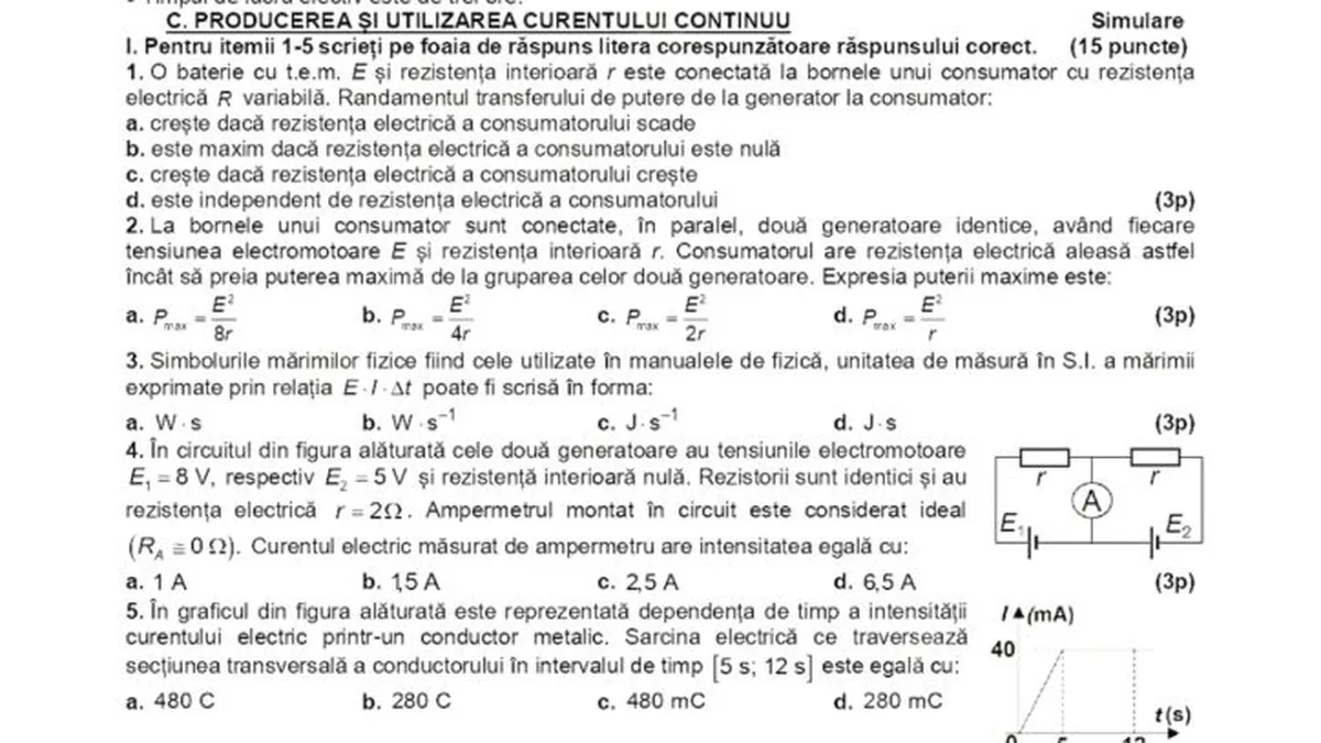 Subiecte Fizică pentru simulare BAC 2024: Baremul de corectare ...