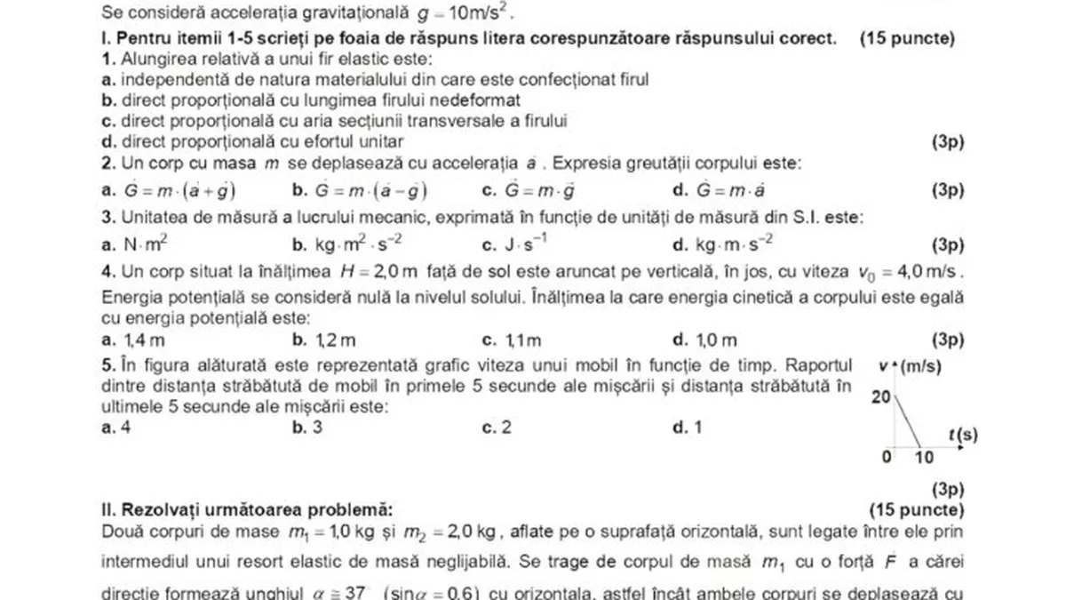 Subiecte Fizică pentru simulare BAC 2024: Baremul de corectare ...