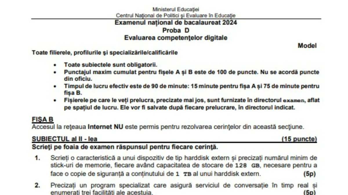 Subiecte competențe digitale BAC 2024: Cerințele din testele primite de ...
