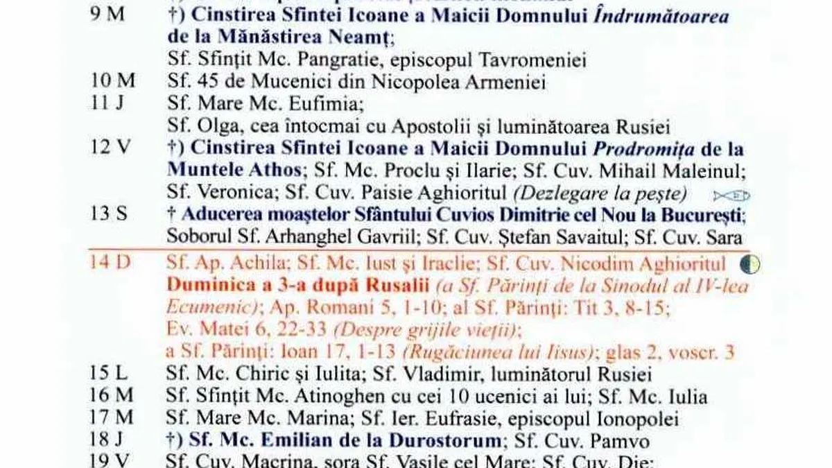 Ce sărbătoare este în Calendarul ortodox pe 17 iulie 2024? - Stirile ...