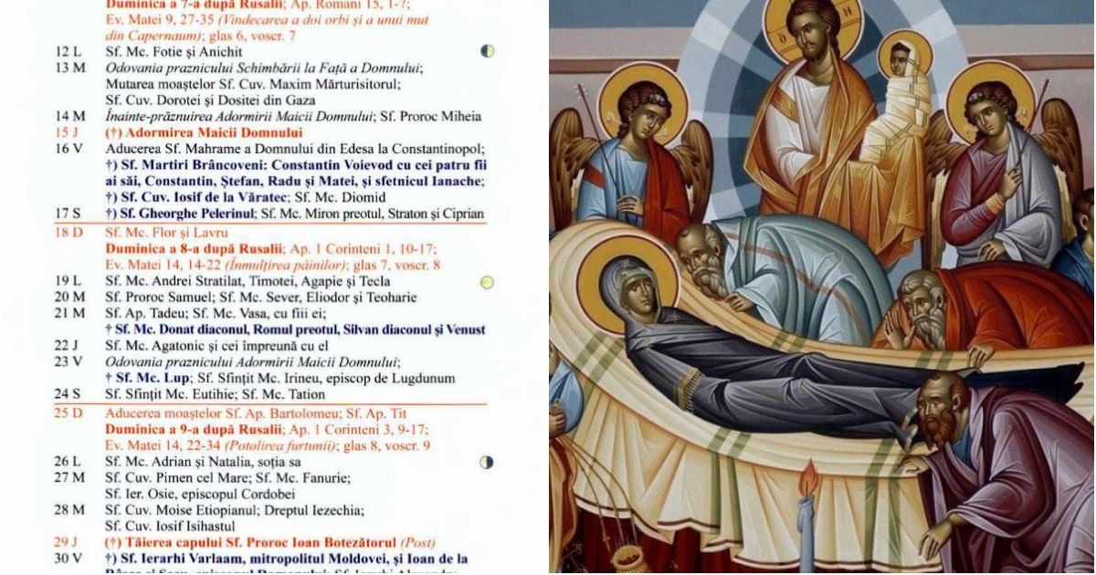 Sărbătoare mare pe 15 august 2024 în Calendarul ortodox: Adormirea Maicii Domnului. Ce ...