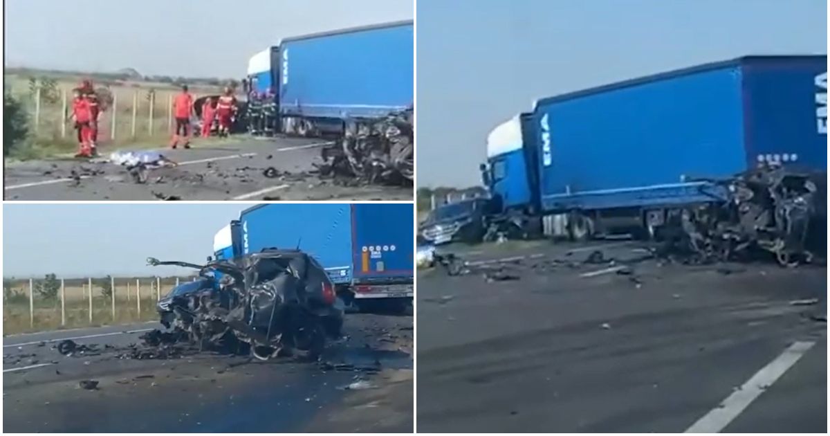 Imagini de groază după impactul dintre un TIR și două autoturisme, pe ...