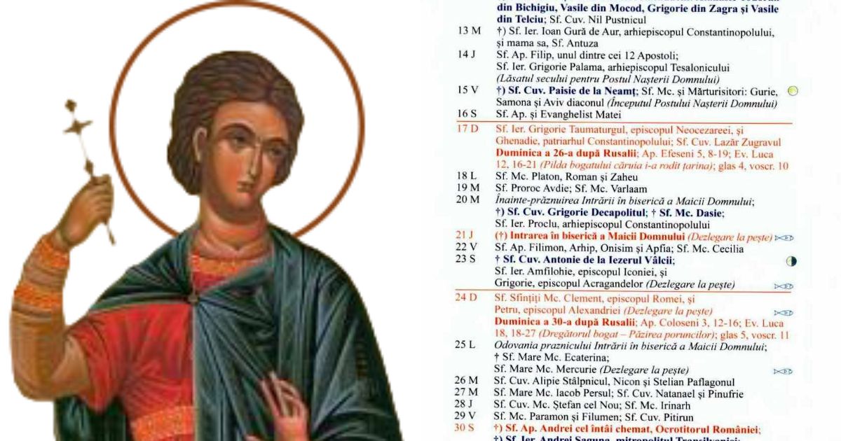 Ce sărbătoare este în Calendarul ortodox pe 29 noiembrie 2024? În ...