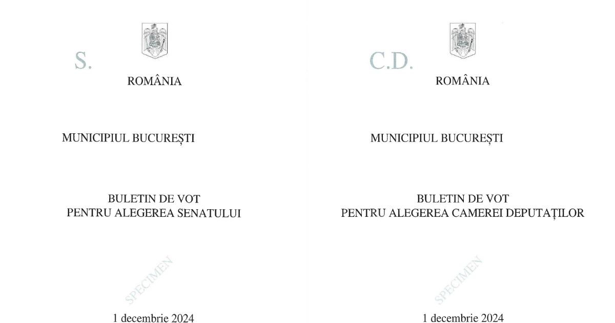 Buletin de vot parlamentare 2024 pentru București - SPECIMEN pentru ...