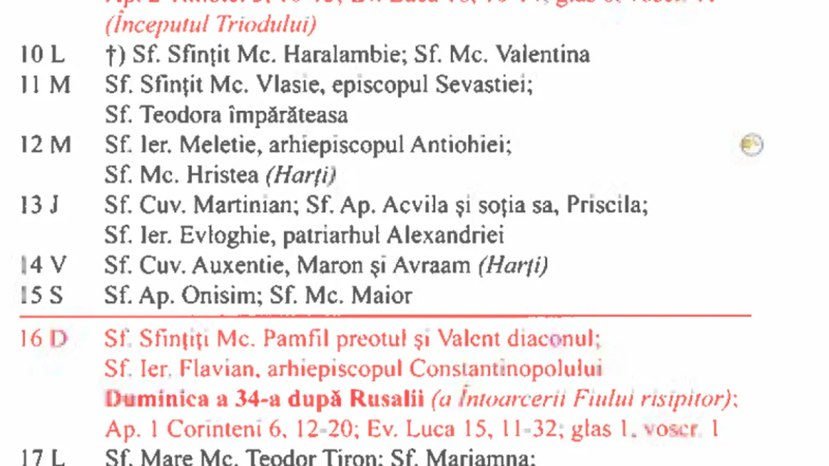 Ce sărbătoare este în Calendarul Ortodox pe 18 februarie 2025 ...