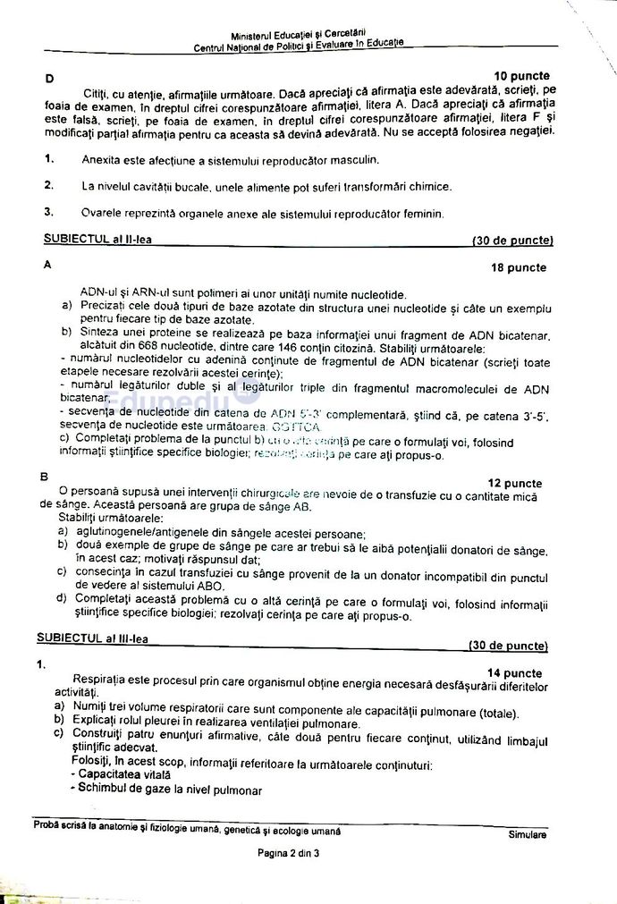 Subiecte simulare BAC 2025: Fizică, Chimie, Biologie, Informatică ...