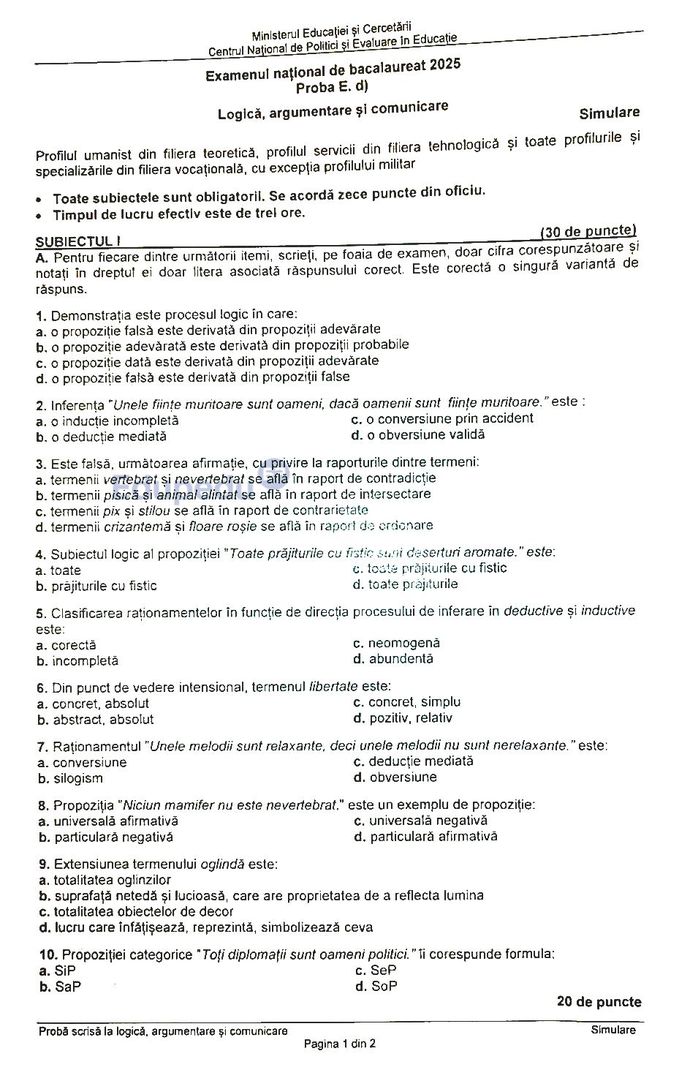 Subiecte simulare BAC 2025: Fizică, Chimie, Biologie, Informatică ...