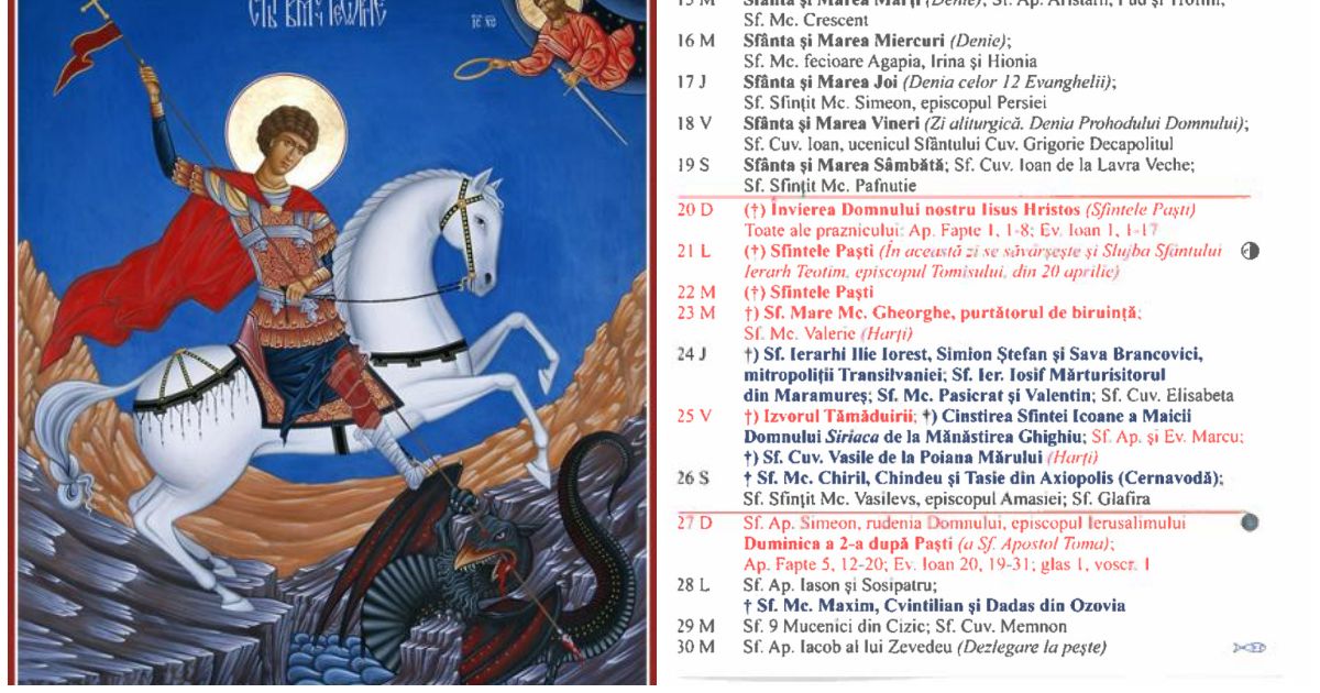 Calendar ortodox 23 aprilie 2025: Este sărbătoare mare – Sfântul Gheorghe. Tradiții și obiceiuri ...