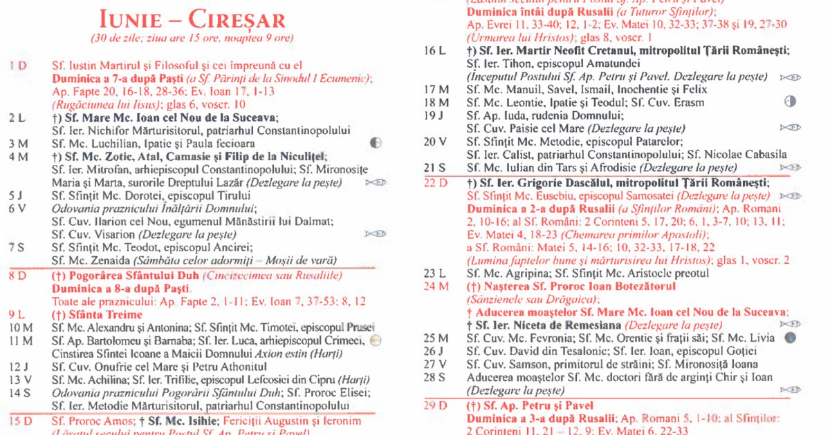 Calendar ortodox iunie 2025: Cele mai importante sărbători cu cruce ...