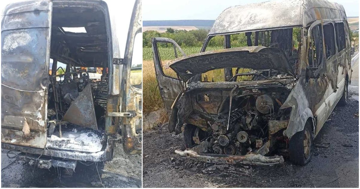 VIDEO Microbuz cu 9 pasageri, cuprins de flăcări în mers. Vehiculul s-a ...