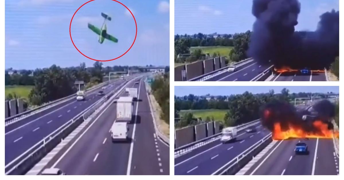 VIDEO Un avion s-a prăbușit pe o autostradă din Italia. Momentul ...