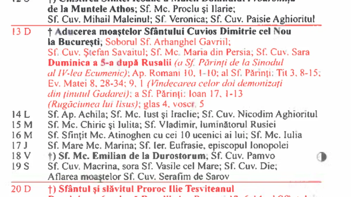 Ce sărbătoare este în Calendarul ortodox pe 31 iulie 2025? - Stirile ...