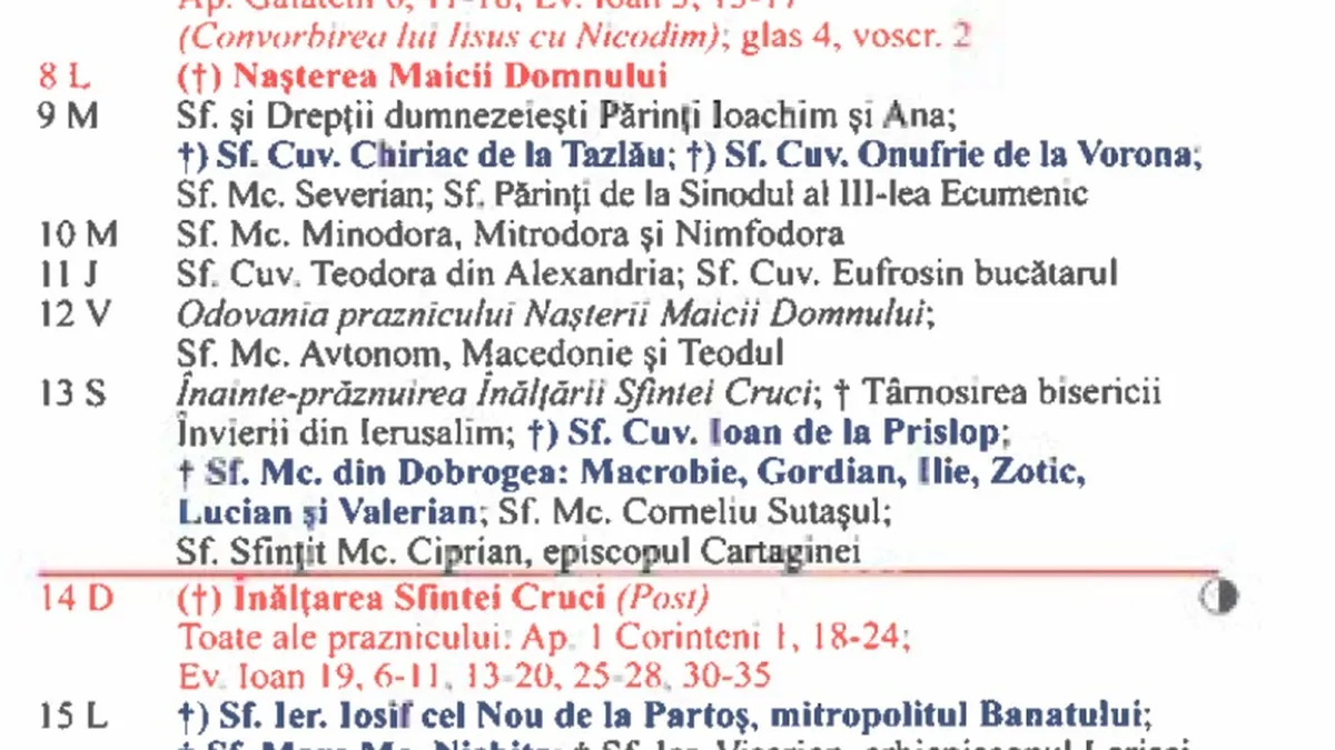Ce sărbătoare este în Calendarul ortodox pe 29 septembrie 2025 ...