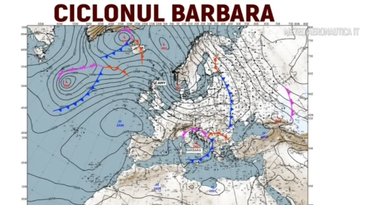 VIDEO Ciclonul Barbara aduce vreme severă în România: ploi abundente și ...
