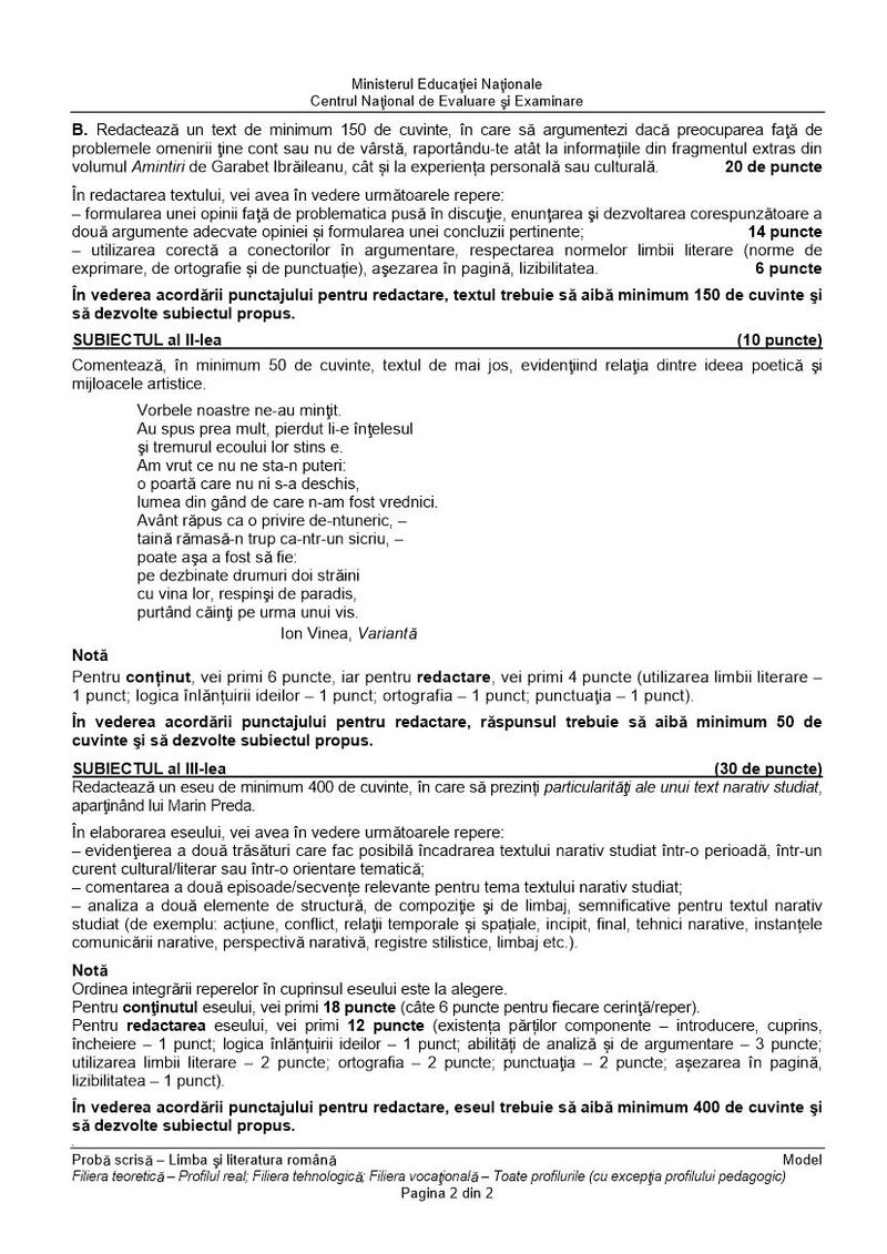 Subiecte Română BAC 2020: Profil real - Varianta 5 - Stirile Kanal D