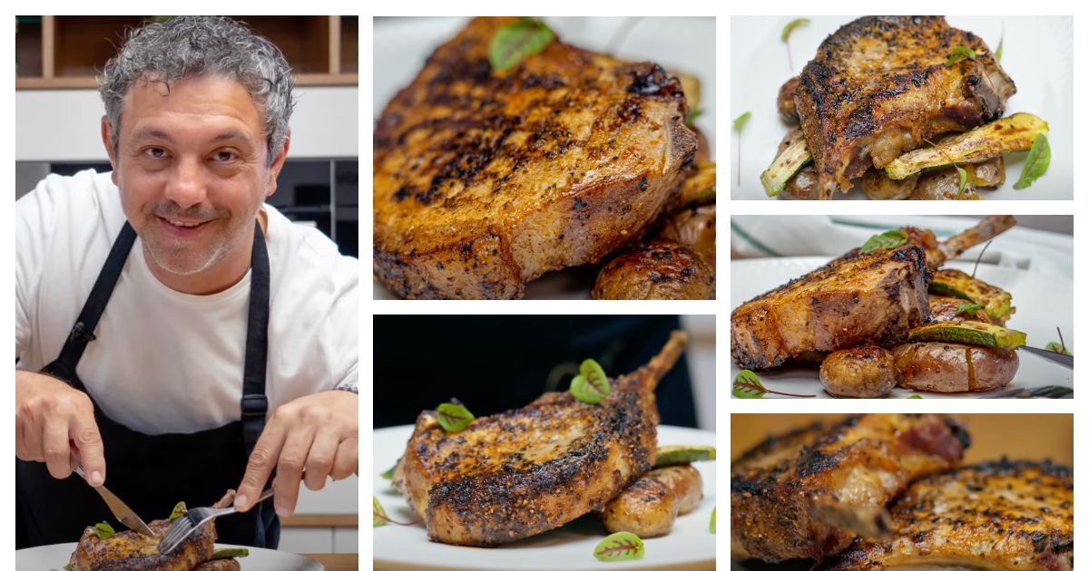 Rețeta de cotlet de porc cu os la grill a lui chef Sorin Bontea ...