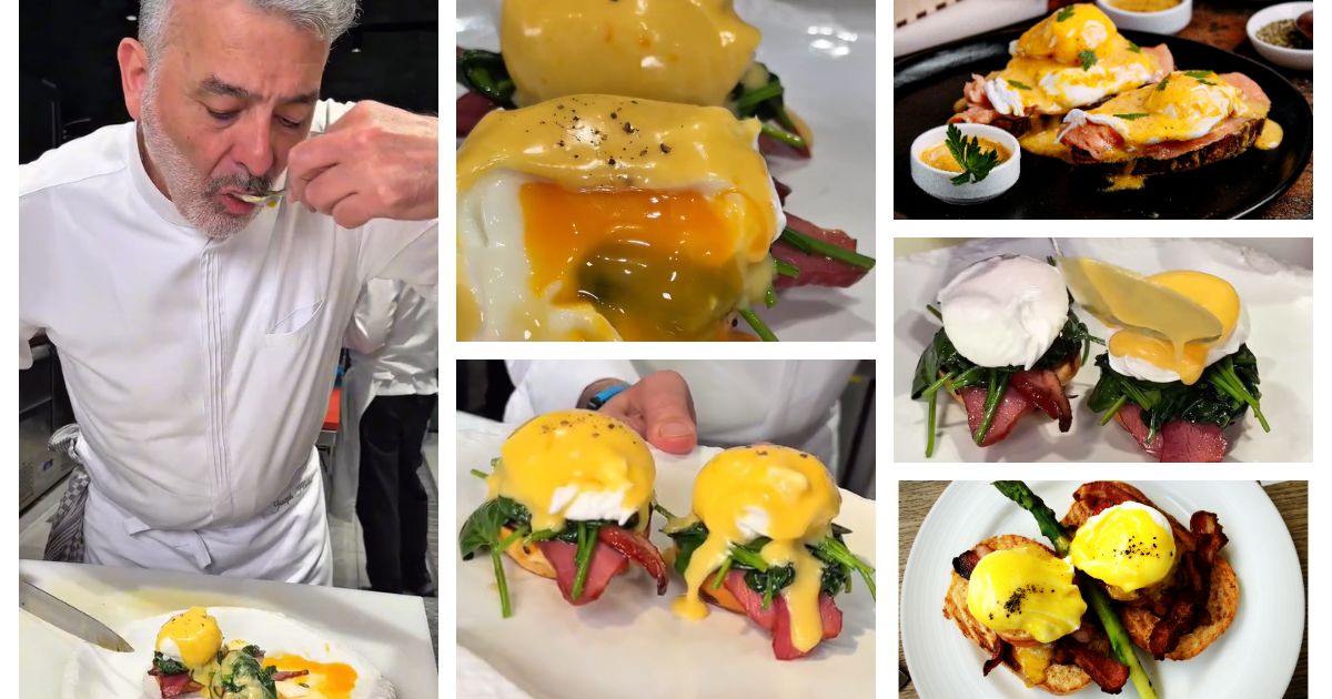 Ouă Benedict cu spanac și piept de rață afumat, rețeta pregătită de ...