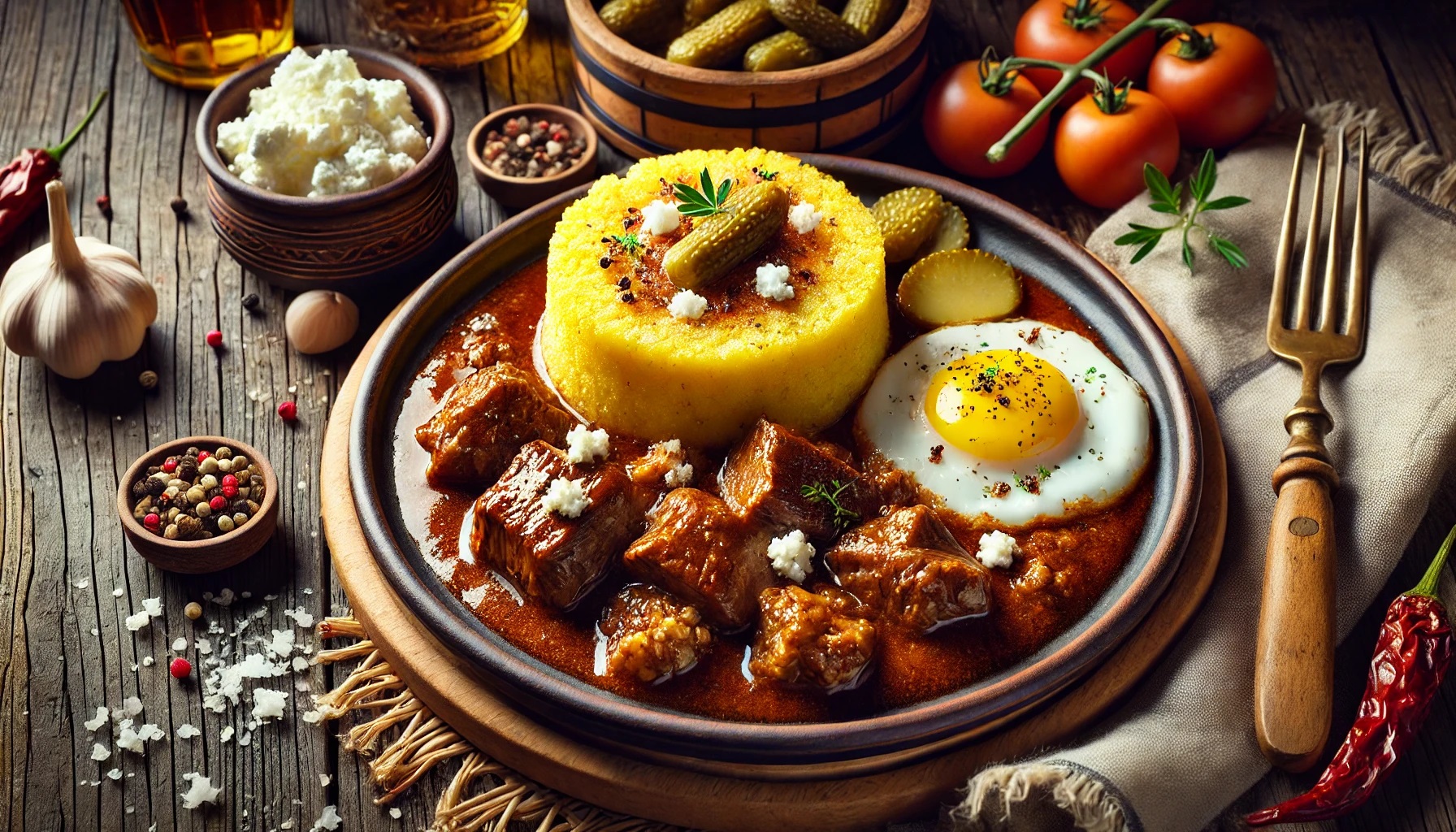 Tochitură moldovenească cu mămăligă și brânză de burduf. Rețeta ...
